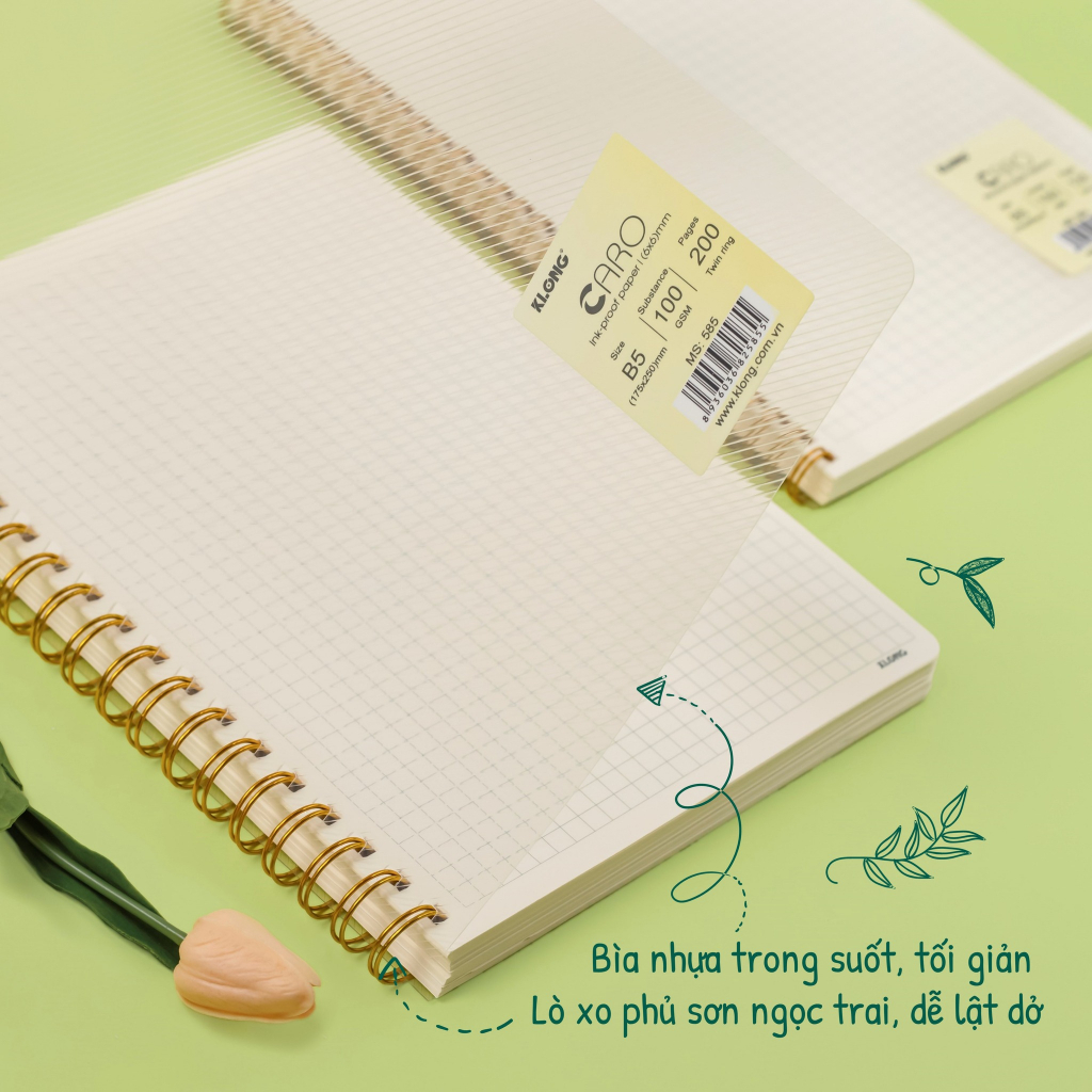 Vở Klong lò xo kép Caro nét đứt/ kẻ ngang 120-200 trang bìa nhựa trong suốt tùy chọn SOKLONG ...