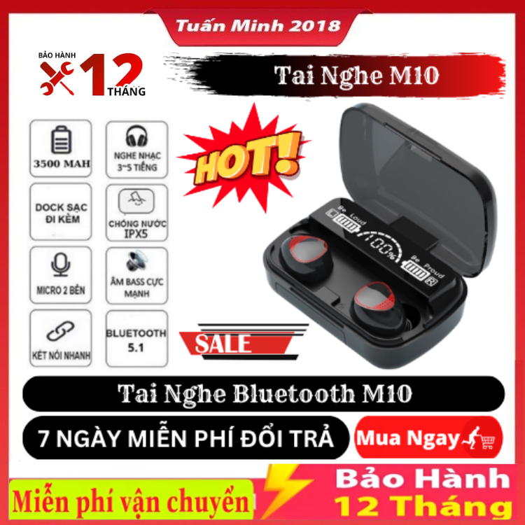Tai Nghe Bluetooth M10 Phiên Bản Pro 3500mAh Pin Trâu, Nút Cảm Ứng Tự Động Kết Nối Chống Nước ...