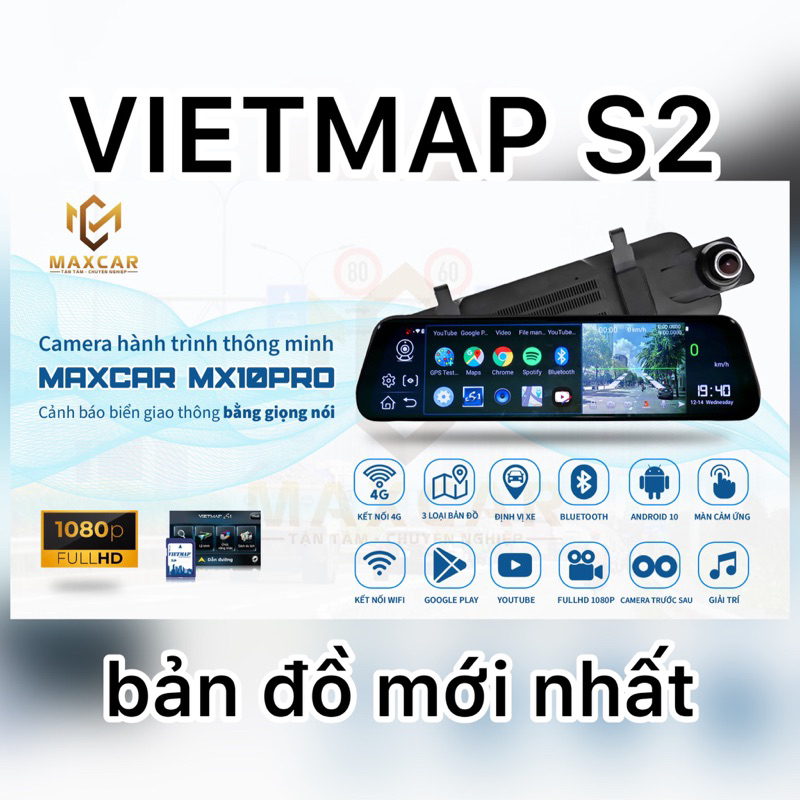 CAMERA HÀNH TRÌNH GƯƠNG MX10 PRO CẢNH BÁO DẪN ĐƯỜNG VIETMAP S2 chính hãng MAXCAR | Shopee Việt Nam