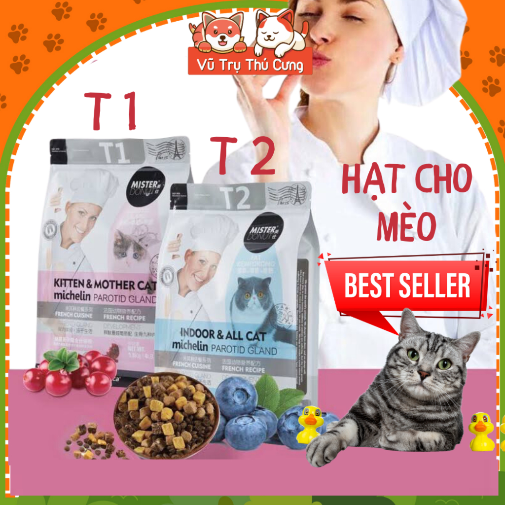 Thức Ăn Hạt Cho Mèo Mister Donut T1 & T2 Topping Thịt Sấy | Shopee Việt Nam