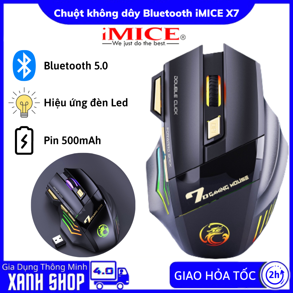 Chuột không dây Bluetooth iMICE X7, Kết nối bluetooth 5.0, Pin 500mAh tự sạc pin cao cấp, Độ ...