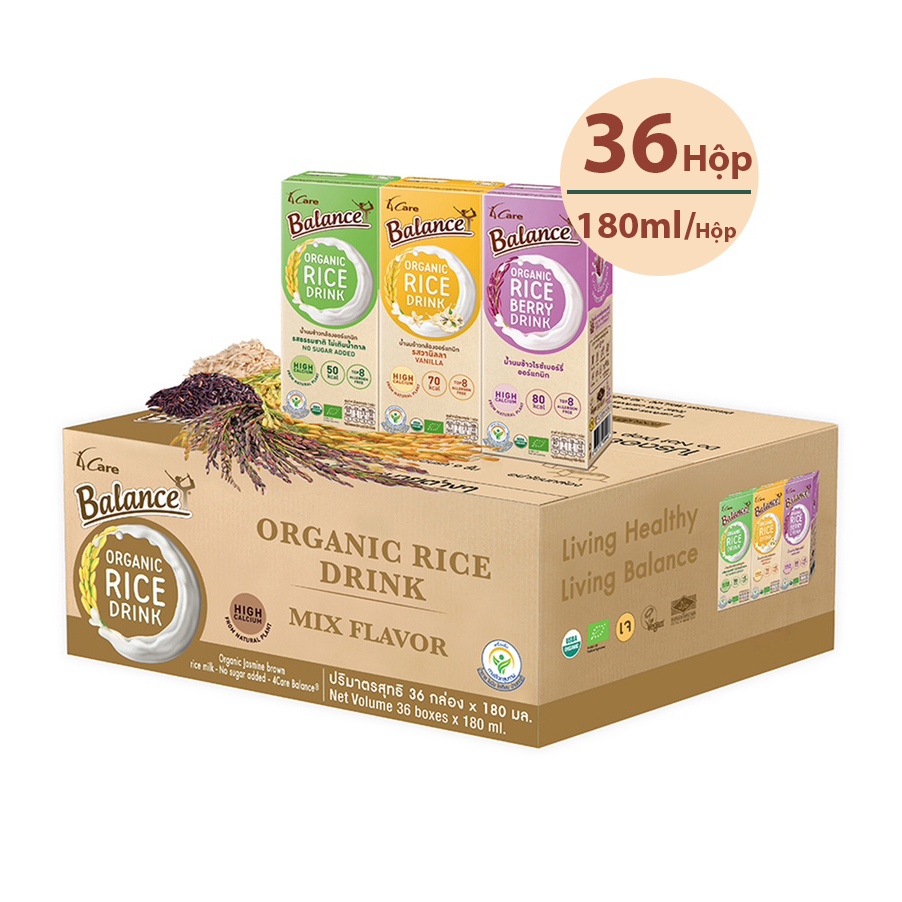 THÙNG SỮA GẠO HỮU CƠ 4CARE BALANCE 36 HỘP VỊ VANI/GẠO TÍM/KHÔNG ĐƯỜNG ...