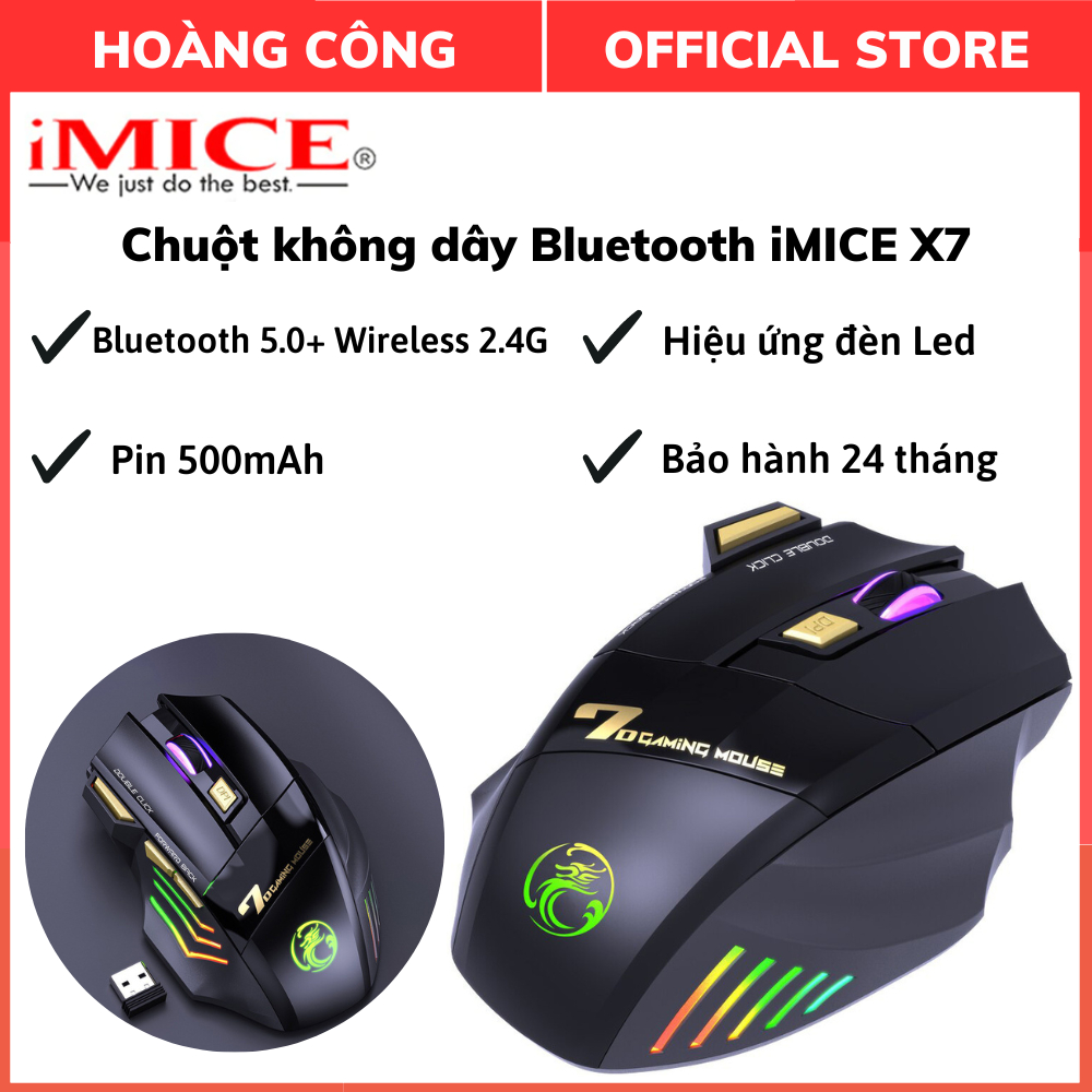 Chuột không dây Bluetooth iMICE X7, Kết nối bluetooth 5.0, Pin 500mAh tự sạc pin cao cấp, Độ ...