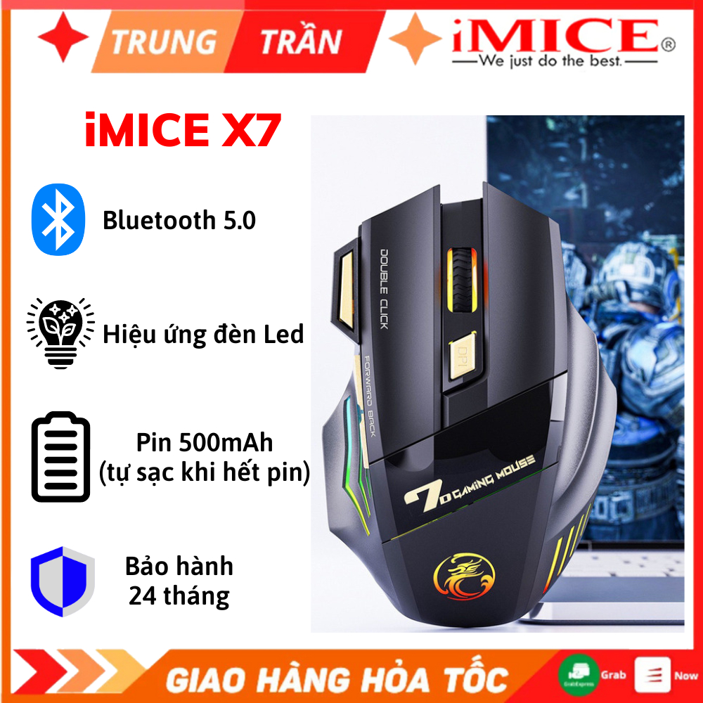 Chuột không dây Bluetooth iMICE X7, Kết nối bluetooth 5.0, Pin 500mAh tự sạc pin cao cấp, Độ ...