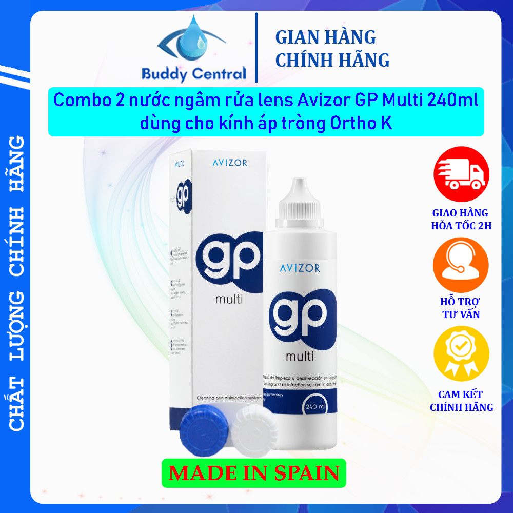 (Tặng nhỏ mắt Sancoba) Combo 2 Nước ngâm rửa lens kính áp tròng Avizor GP Multi 240ml - Buddy ...