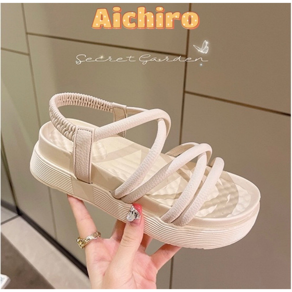 Sandal nữ quai chéo đan dây chun co giãn đế độn 5cm,Xăng đan Aichiro ...