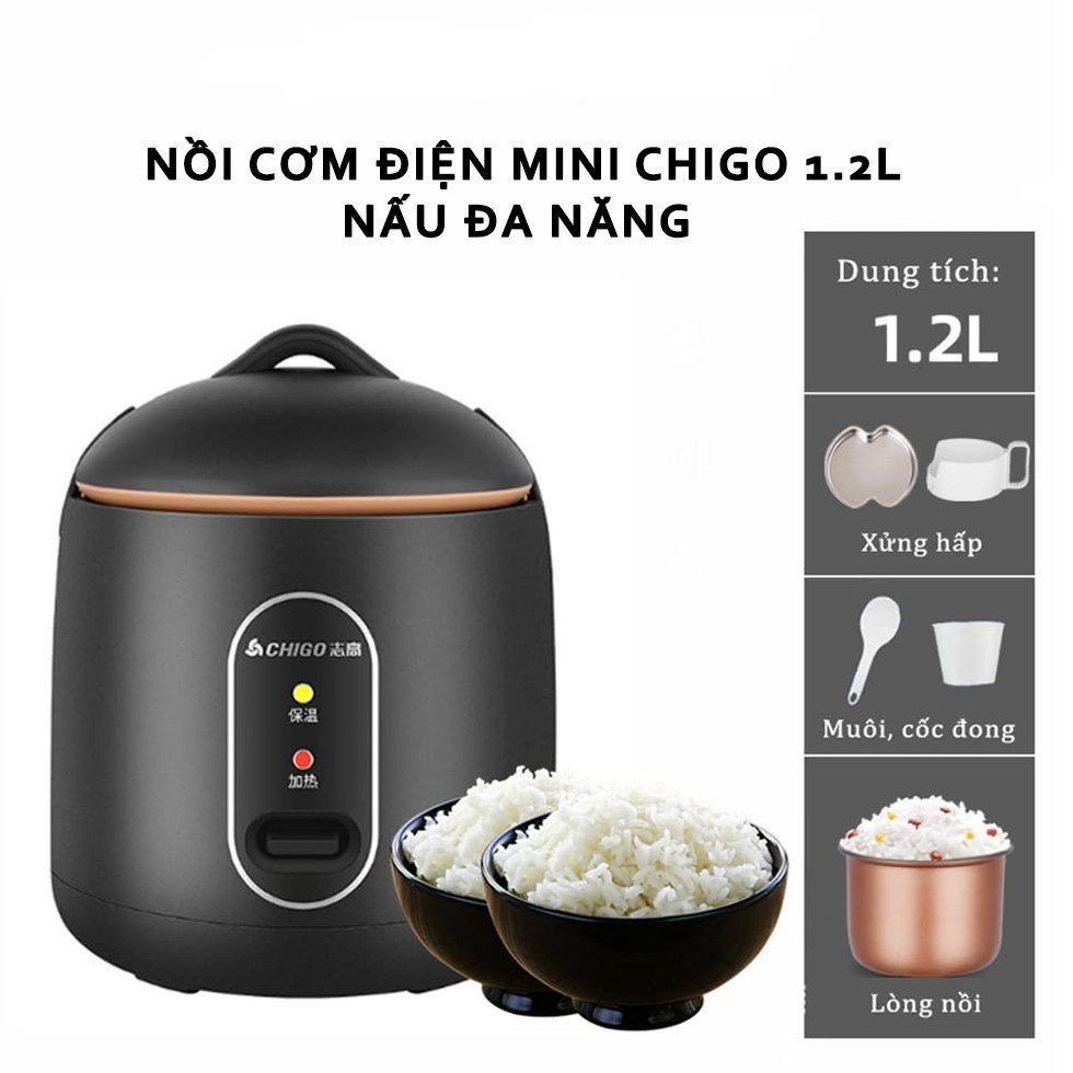 Nồi cơm điện Chigo 1,2L, nồi mini nấu đa năng, nấu cơm, hầm cháo, hấp, xào, luộc an toàn, tiện ...