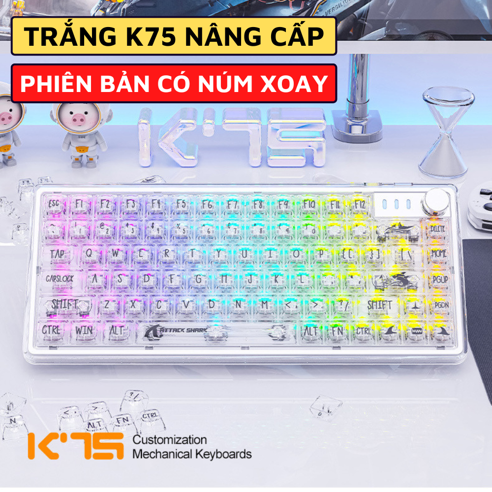 Bàn Phím Cơ Bluetooth Không Dây Trong Suốt K75 PRO Esport Nâng Cấp LED RGB Trục Cơ White Switch ...