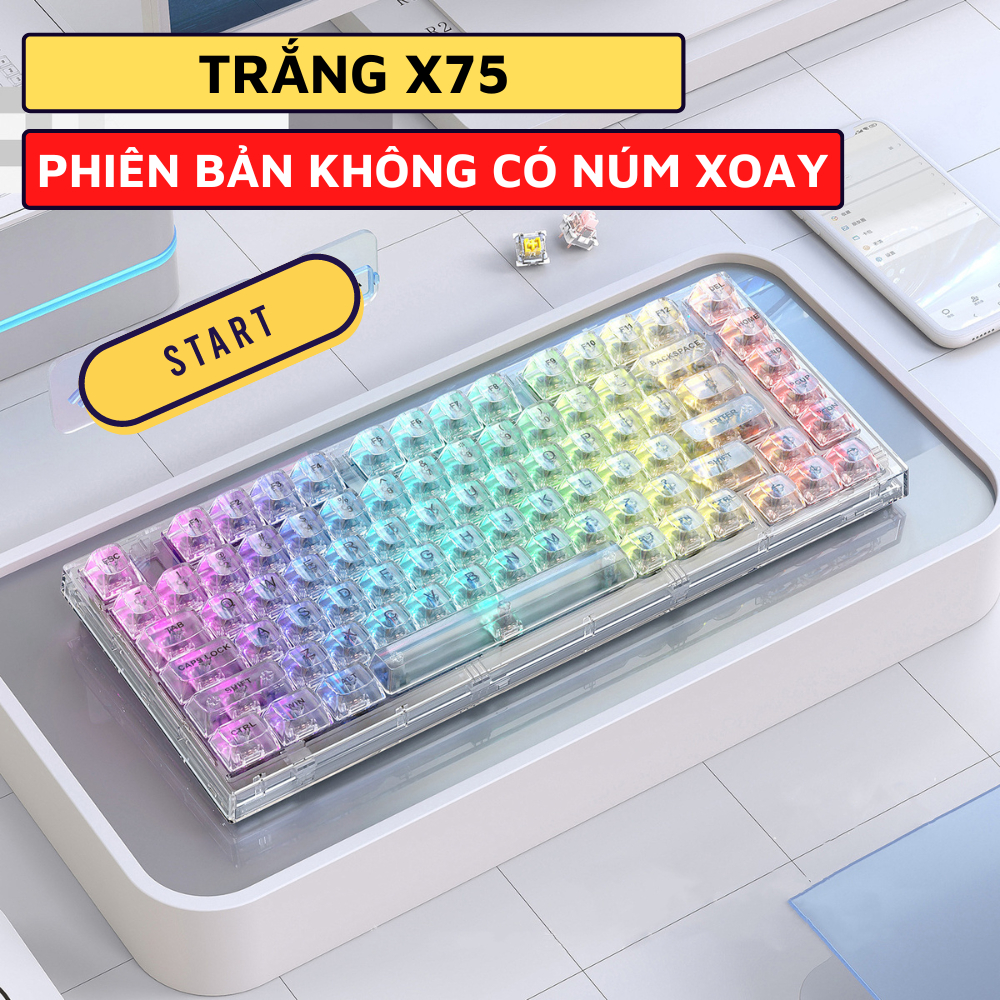Bàn Phím Cơ Bluetooth Không Dây Trong Suốt K75 PRO Esport Nâng Cấp LED ...