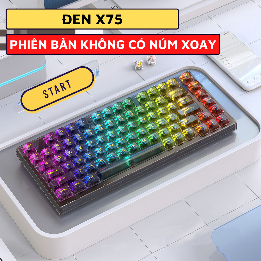 Bàn Phím Cơ Bluetooth Không Dây Trong Suốt K75 PRO Esport Nâng Cấp LED RGB Trục Cơ White Switch ...
