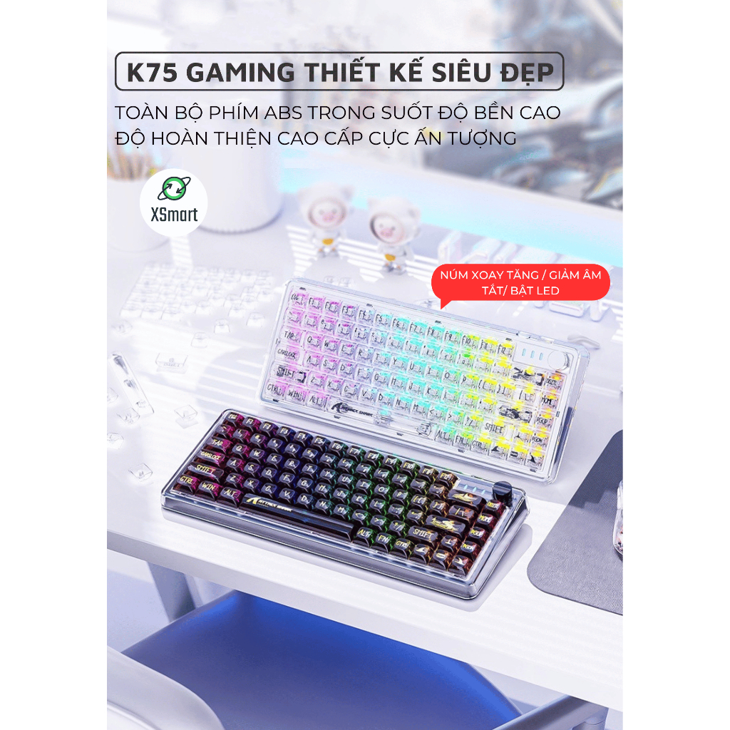 Bàn Phím Cơ Bluetooth Không Dây Trong Suốt K75 PRO Esport Nâng Cấp LED ...