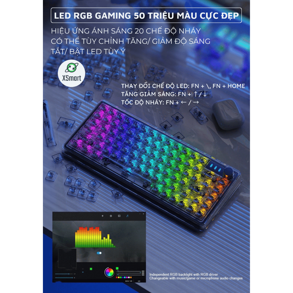 Bàn Phím Cơ Bluetooth Không Dây Trong Suốt K75 PRO Esport Nâng Cấp LED ...