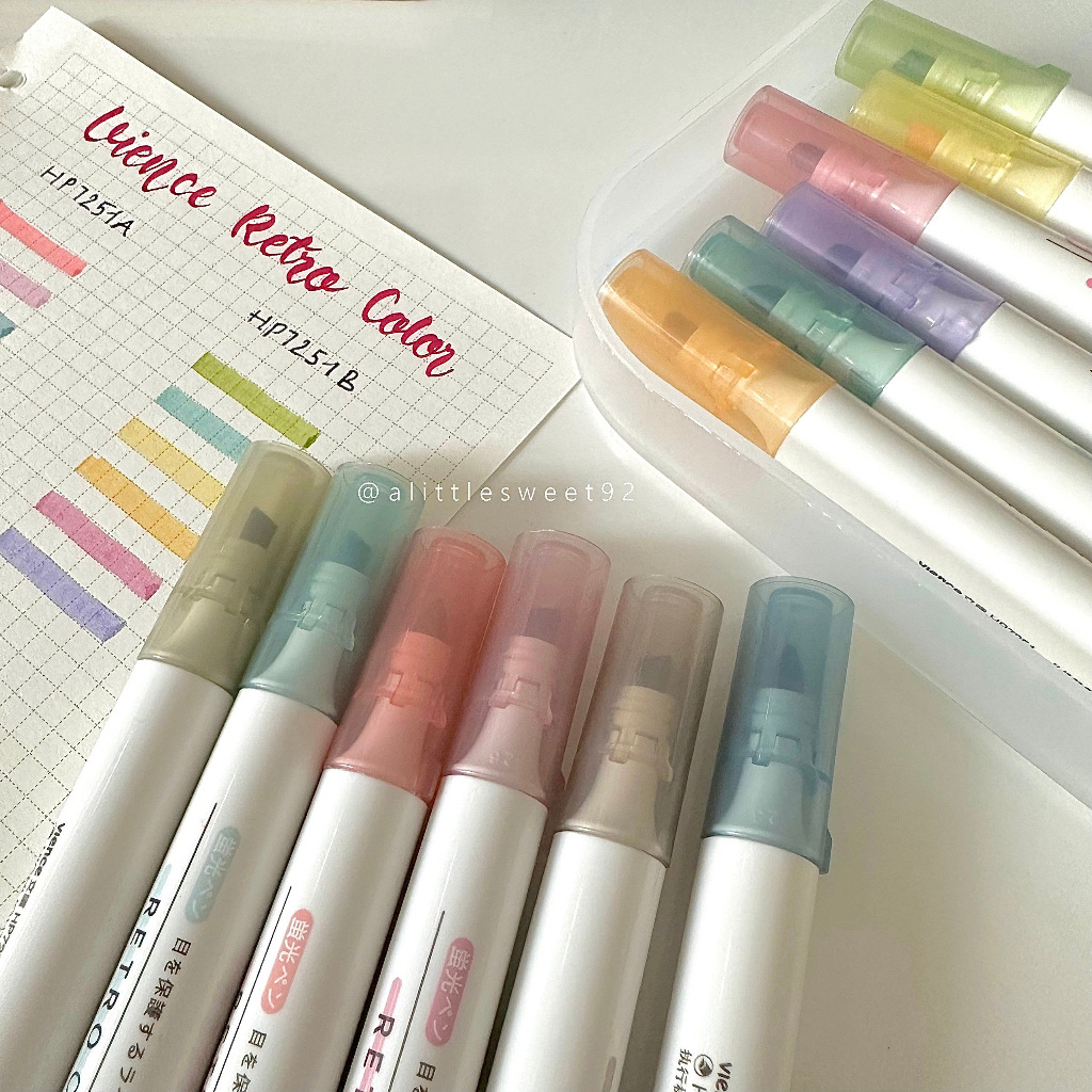 Set 6 bút dạ, bút HIGHLIGHT màu dễ thương Retro Vience Color - A Little ...