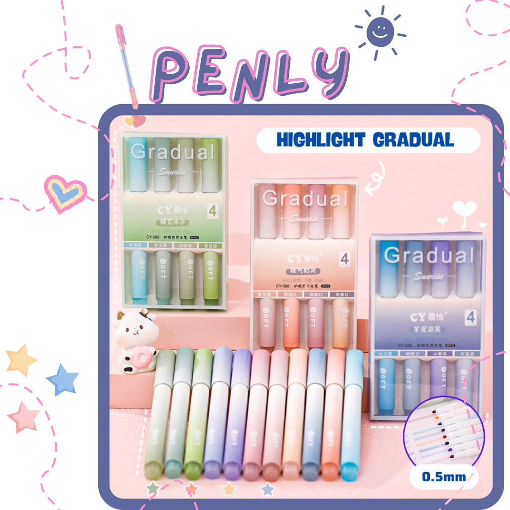 Bút highlight Gradual Penly hộp 4 bút dạ quang đánh dấu nhớ dòng nhiều ...