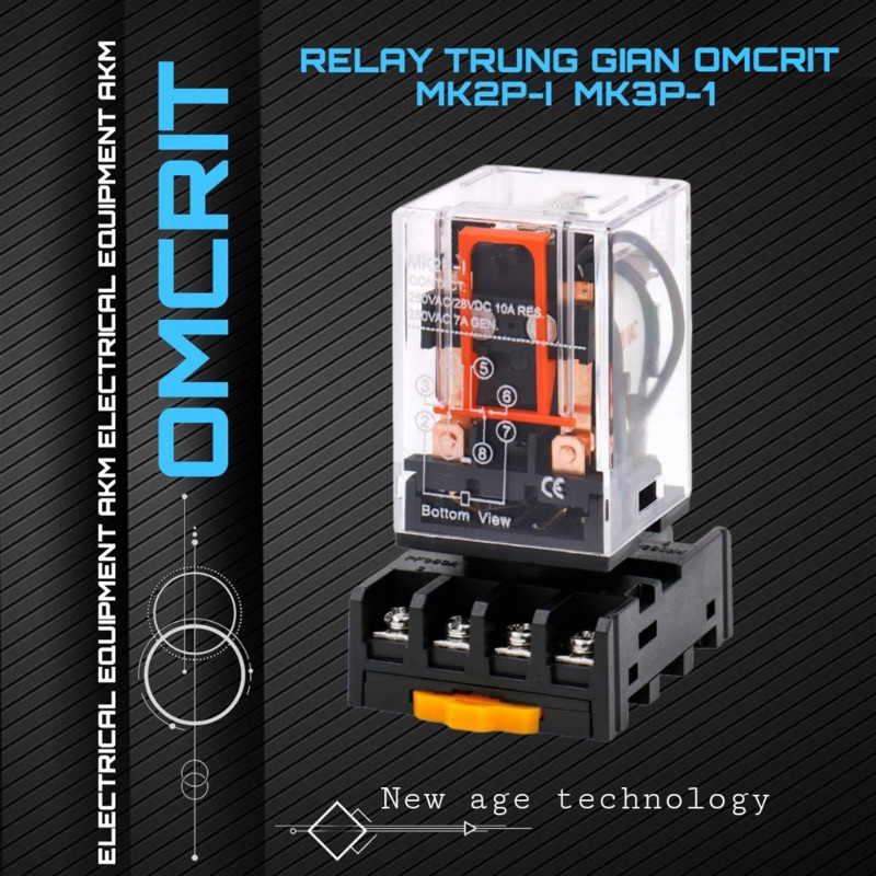 Relay Rơ le trung gian OMCRIT~10A 8 chân tròn (MK2P-I), 11 chân tròn (MK3P-I)~12v~24v~220v(TẶNG ...