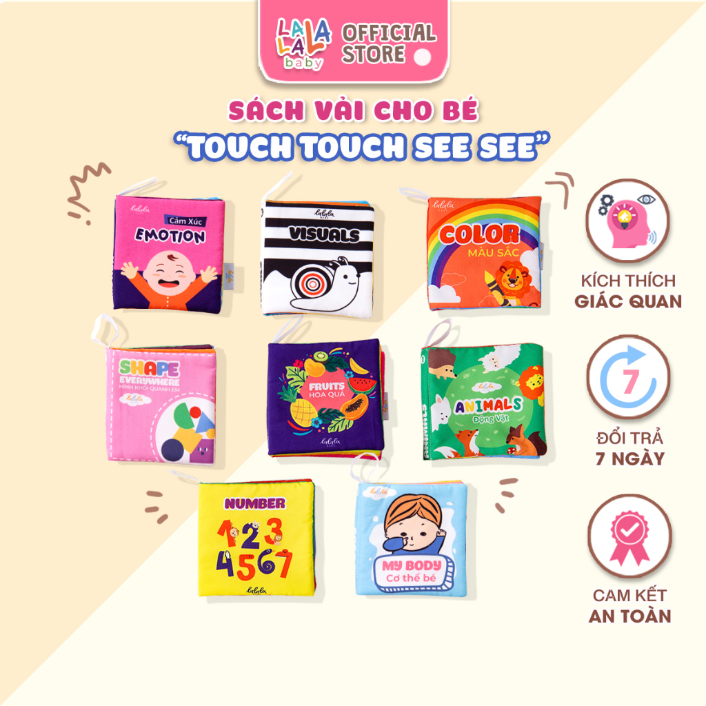 Sách vải cho bé Lalala Baby 8 chủ đề, Touch touch see see | Shopee Việt Nam