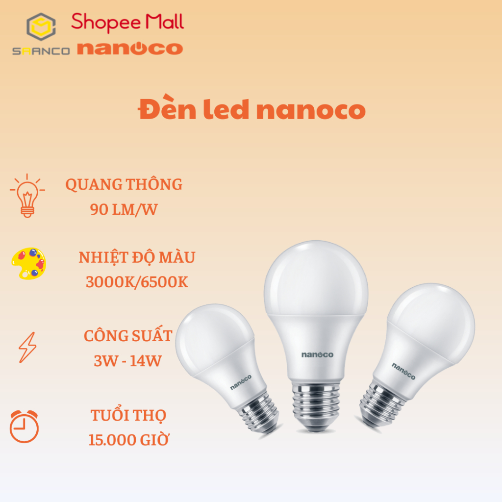 Đèn led Bulb tròn Nanoco E27 hiệu suất cao - An toàn cho mắt | Shopee ...