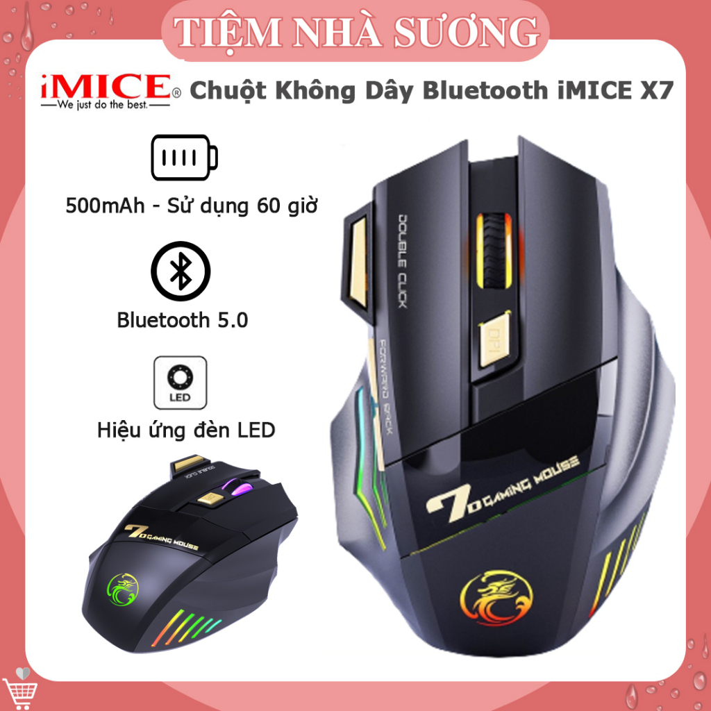 Chuột Không Dây Bluetooth iMICE X7 Siêu Nhạy- Chống Ồn - Bluetooth 5.0 - Pin 500mAh Sử Dụng 60 ...