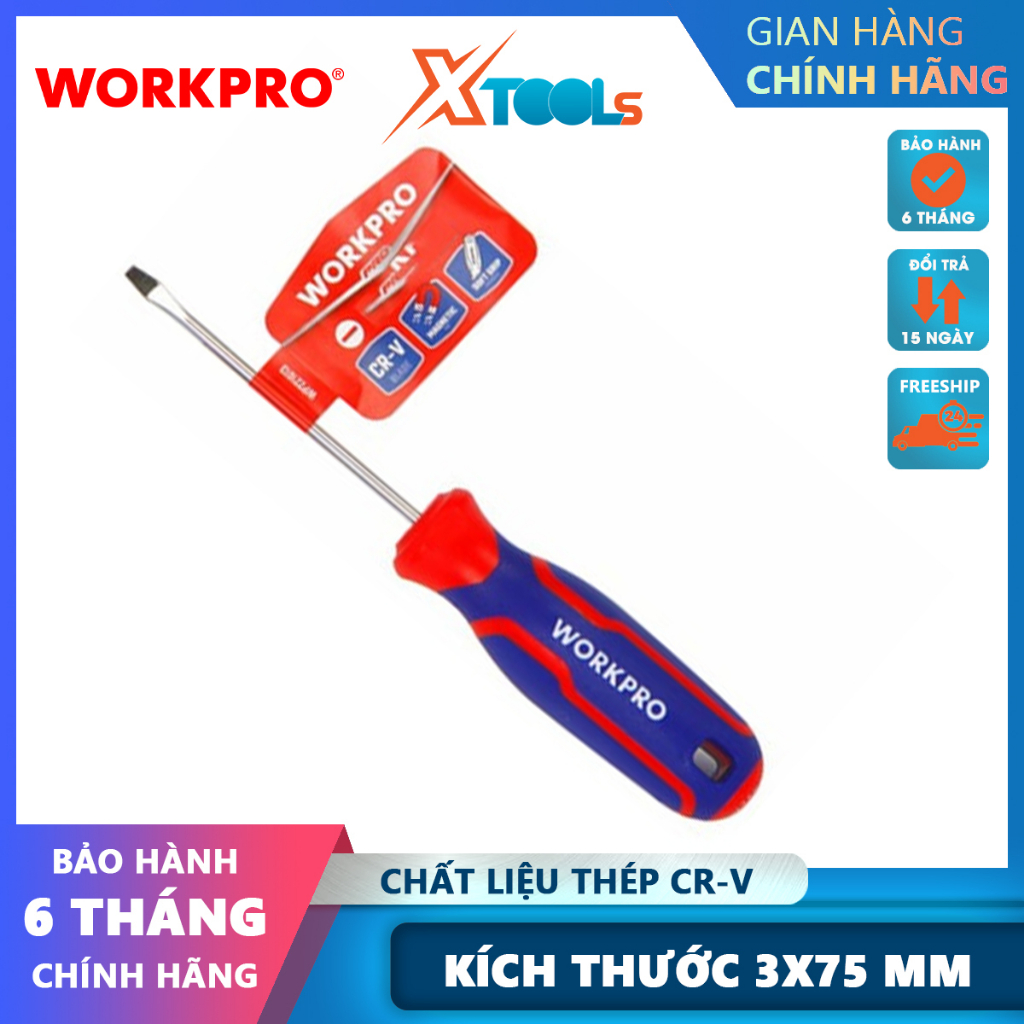 Tua vít đầu dẹt, tay cầm bọc nhựa cao su 3 màu, chống trơn trượt kích thước 3x75mm, thép hợp kim ...
