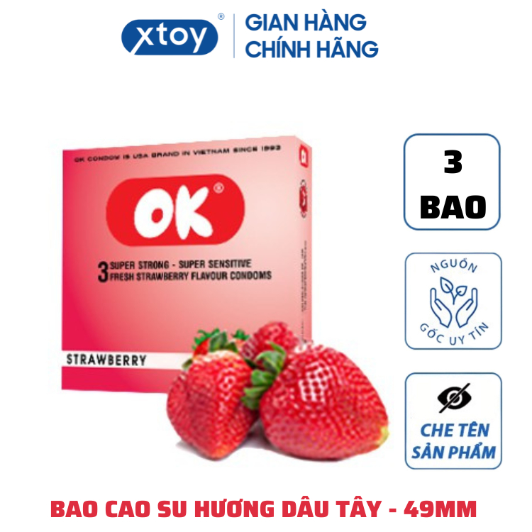Bao cao su OK hương dâu tây strawberry, chooclate, mint, original, 49mm ...