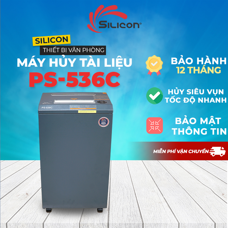 Máy hủy tài liệu nhập khẩu SILICON PS-536C thùng chứa dung tích 40 lít ...