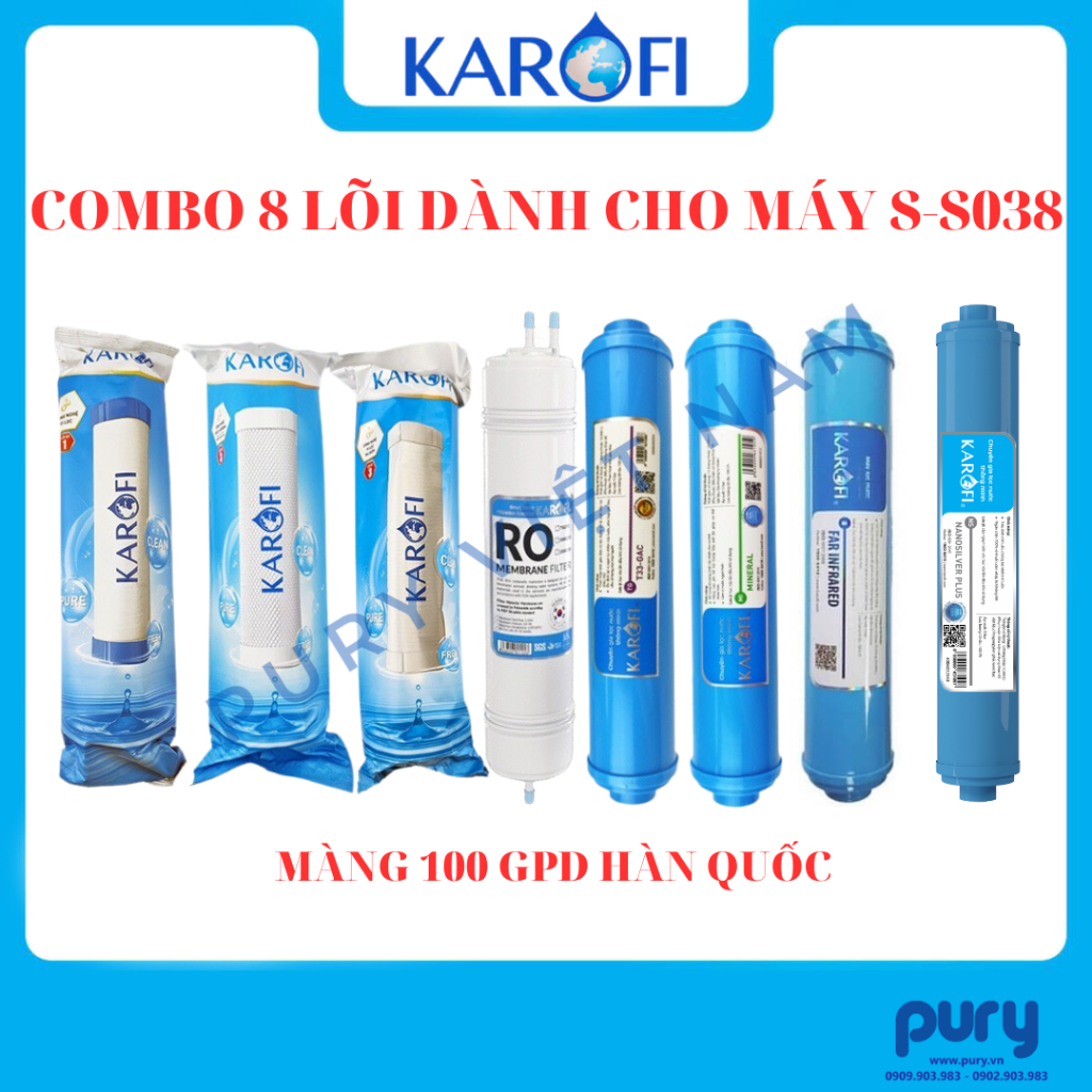 Trọn bộ Combo 8 lõi lọc nước Karofi 12345678 model Slim S-s038 - hàng ...