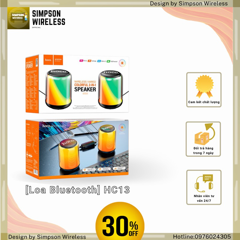 Loa Bluetooth có cắm dây Hoco BS56 2 trong 1 cho PC (chỉnh được 12 màu ...