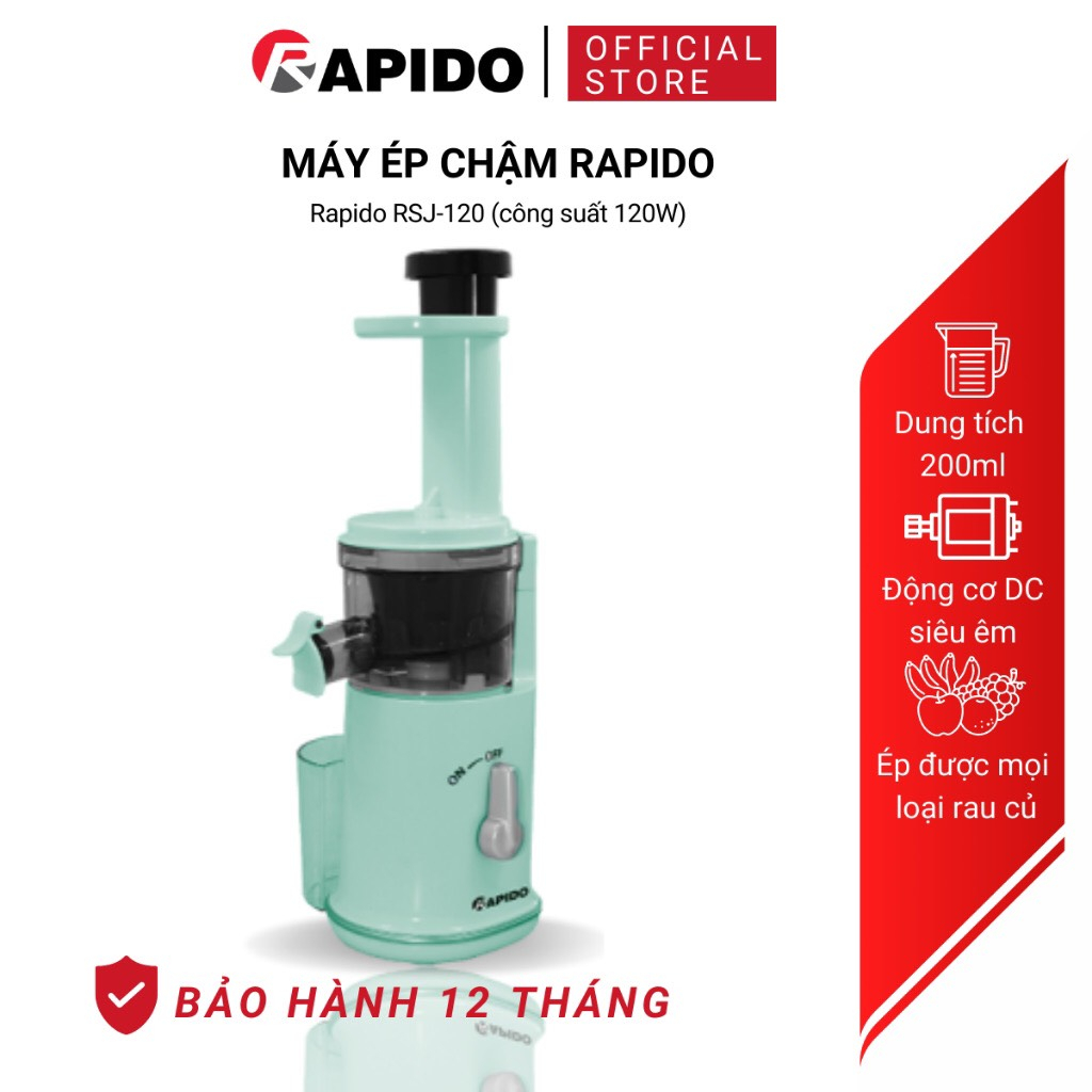 Máy ép chậm mini RAPIDO RSJ-120B/W dung tích 200ml - Động cơ DC tiết ...