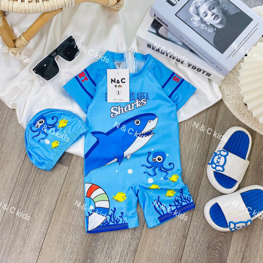 Đồ bơi liền thân bé trai, Đồ bơi họa tiết cá mập, khủng long cho bé trai B007 | Shopee Việt Nam