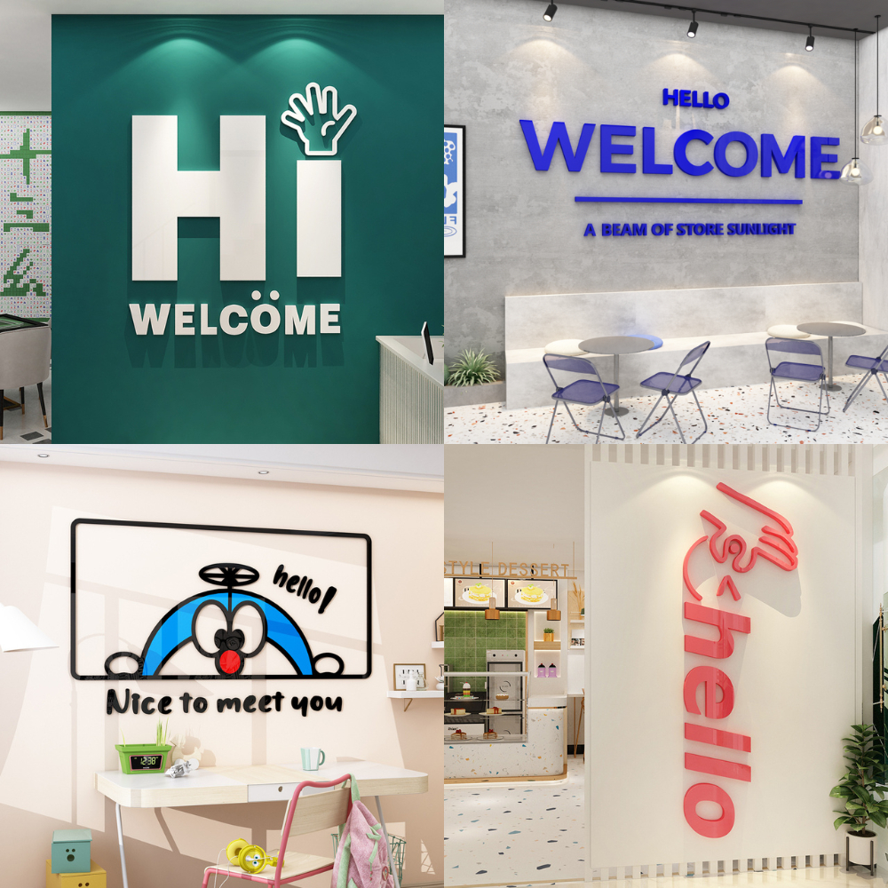 Tranh Mica 3d Dán Tường Chữ Hello Welcome Doremon Trang Trí Cửa Kính ...