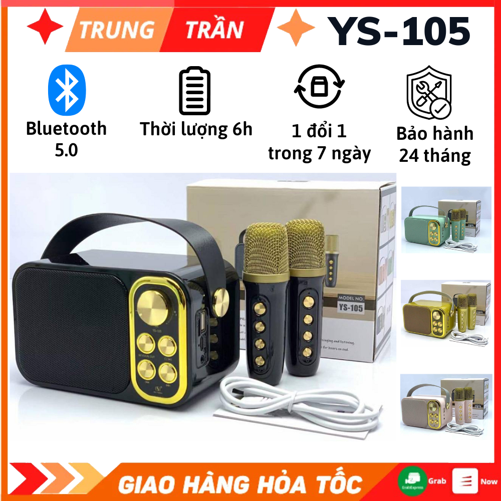 Loa bluetooth Karaoke Mini YS105 tặng kèm 2 mic không dây, Công suất ...