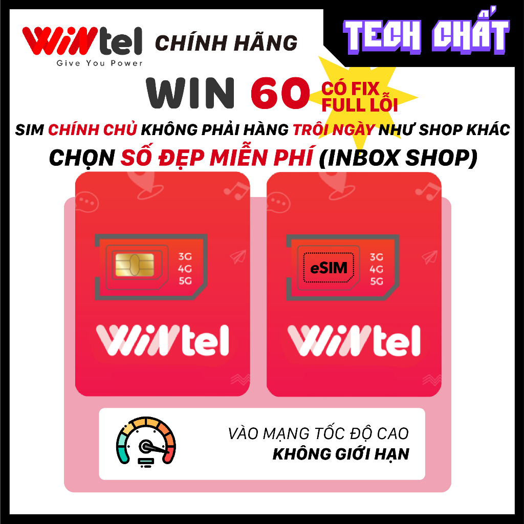 Sim Wintel Win 60 số đẹp DATA vô hạn có eSim tặng kèm que chọc sim vào ...