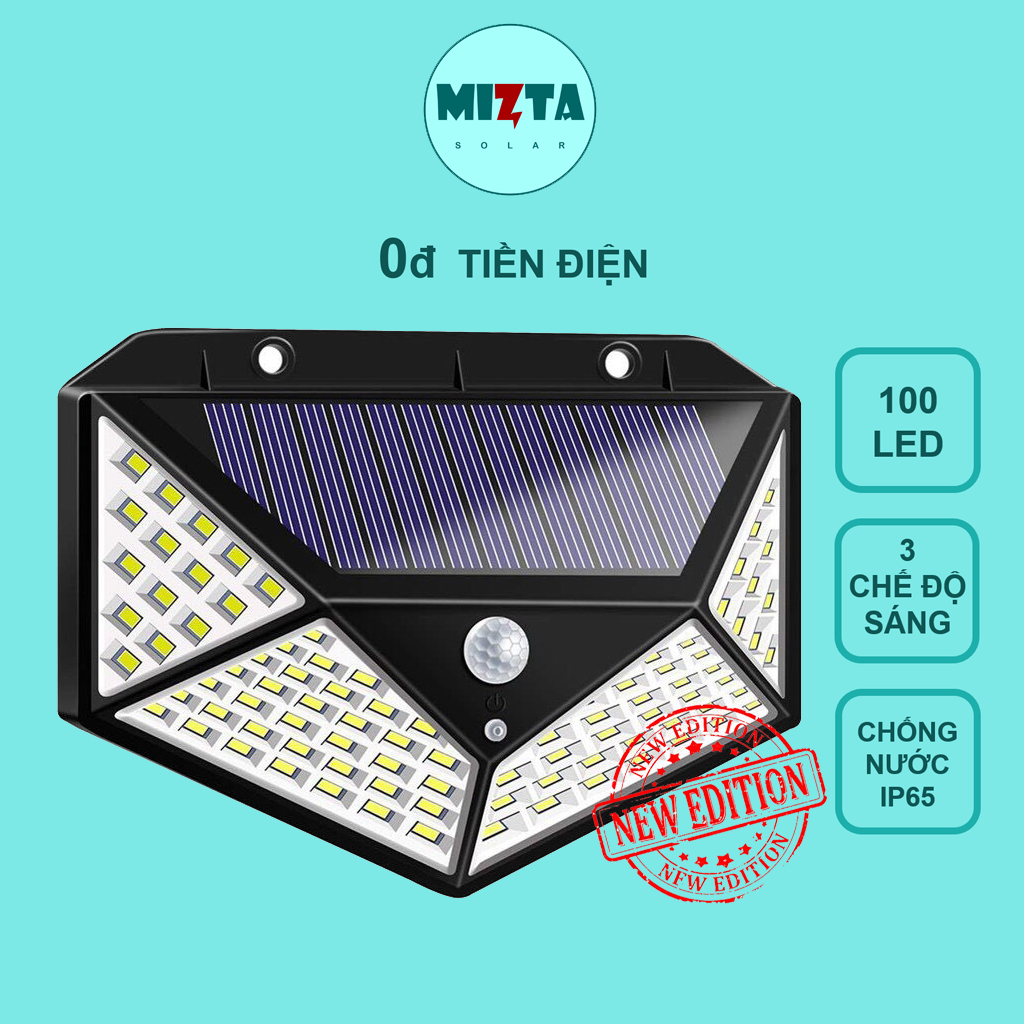 Đèn năng lượng mặt trời gắn vách 100LED Mizta Solar chống nước, siêu ...