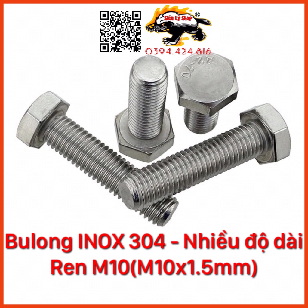 Set 10 con Bulong INOX 304 - Ren M10(M10x1.5mm) - Nhiều độ dài | Shopee ...