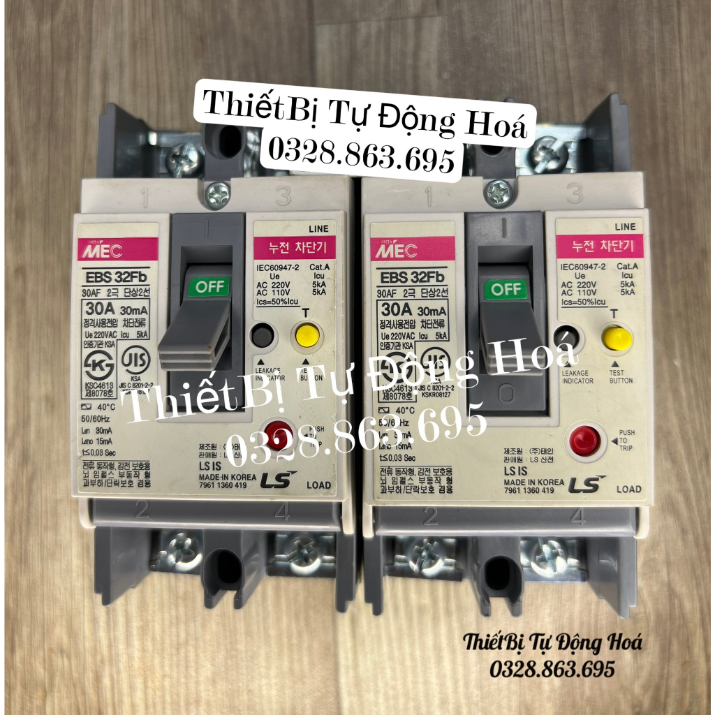 Áp tô mát , Át chống giật , Aptomat chống giật (ELCB) LS EBS32Fb 30A 30mA loại gắn DINrail ...