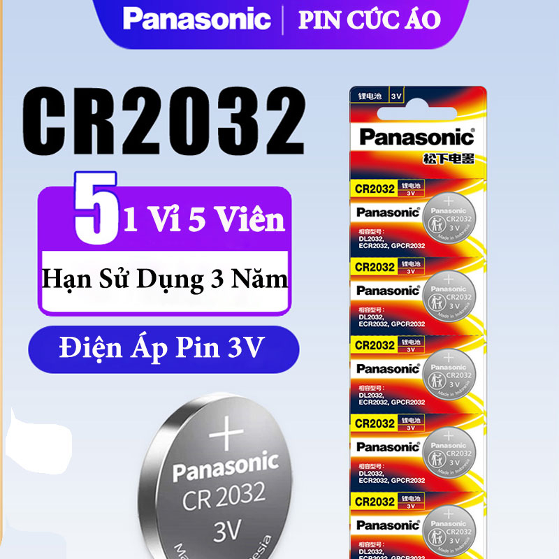 Vỉ 5 viên pin cúc Lithium 3V CR2032 PANASONIC pin nút cho Cmos, điều ...