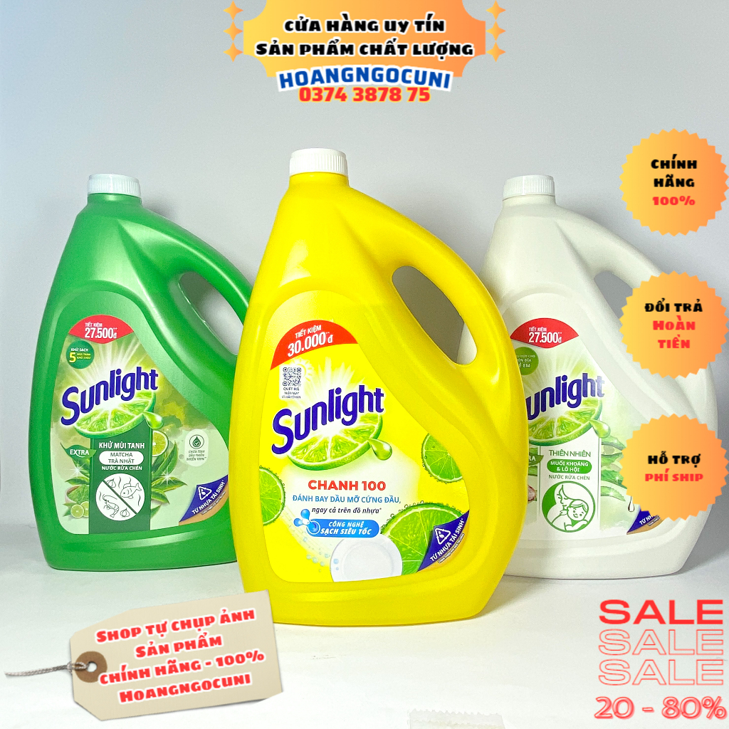 Nước rửa chén bát Sunlight can lớn 3.6kg hương chanh hương trà xanh và ...