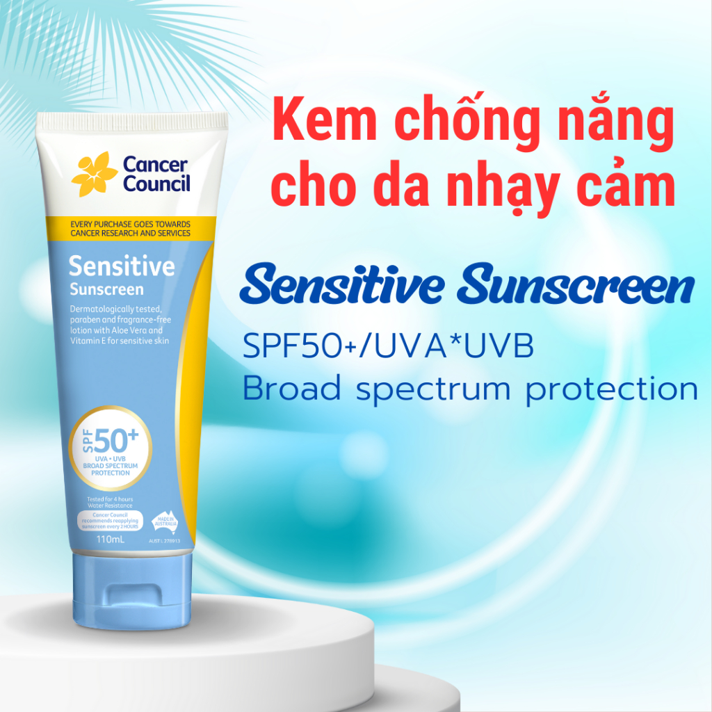 Kem Chống Nắng Cancer Council Sensitive SPF50+/PA++++ 110ml Dành Cho Da ...