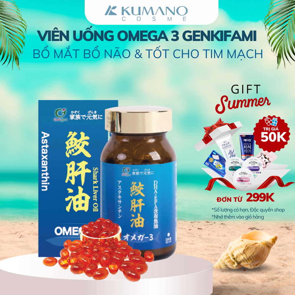Viên uống Omega 3 Astaxanthin Genki Fami dầu gan cá mập bổ mắt bổ não ...
