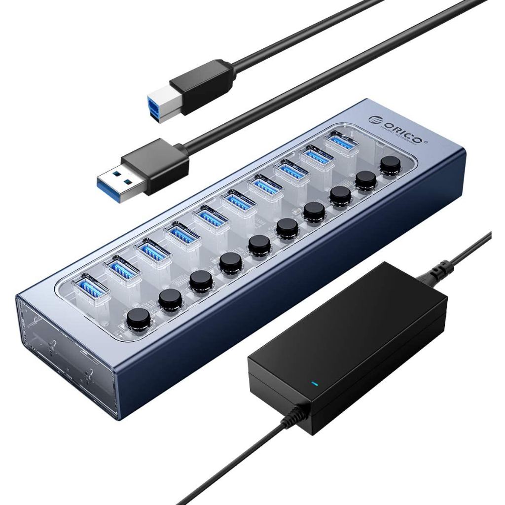 Bộ chia USB HUB 10 cổng USB 3.0 ORICO AT2U3-10AB-GY (Nguồn Adapter ...