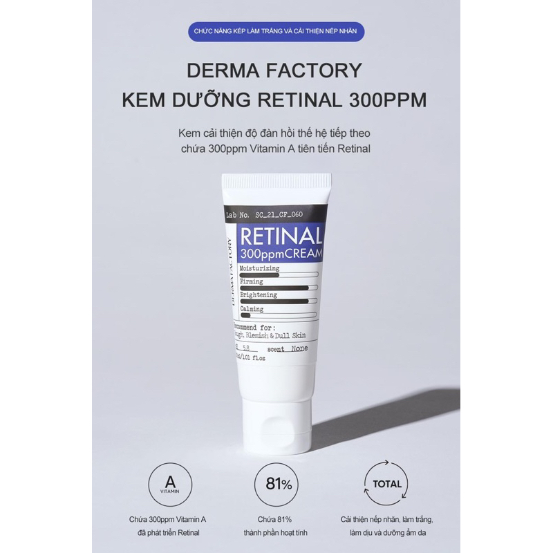 Kem dưỡng ban đêm chống lão hoá Derma Factory Retinal 300ppm cream 30ml ...