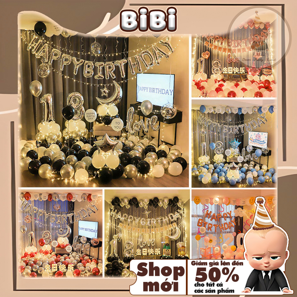 Set Trang Trí Sinh Nhật Cho Người Lớn Nhiều Tone Màu Đơn Giản Dễ Làm ...