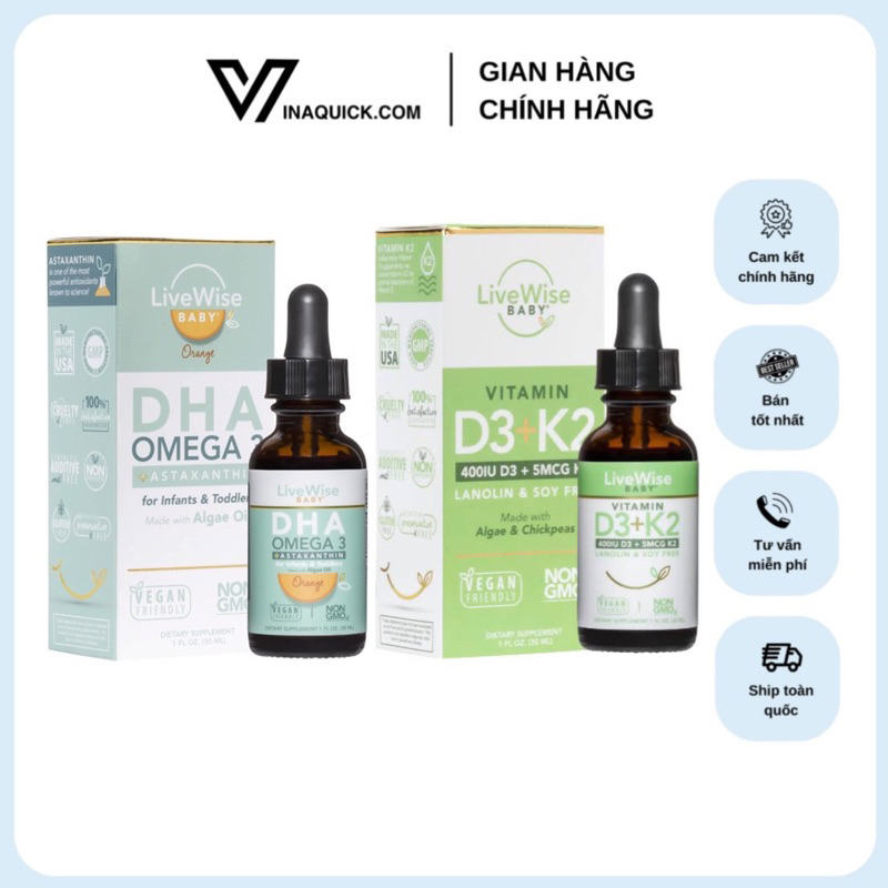 BỘ ĐÔI HOÀN HẢO D3K2 VÀ DHA LIVEWISE CHO BÉ TỪ SƠ SINH 0M+ ( VINAQUICK ...