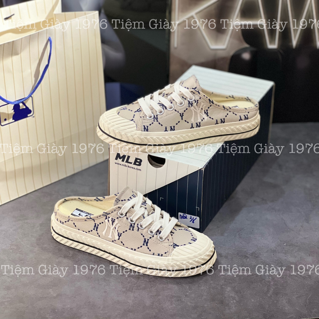 Sục MLB PlayBall Mule Monogram NewYork Yankees Giày Đạp Gót MLB Nâu Lai ...