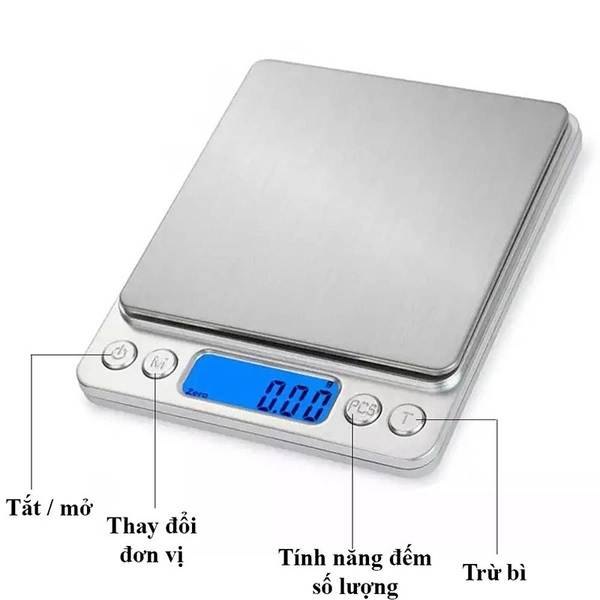 Cân tiểu ly điện tử nhà bếp mini định lượng 0.1g - 2kg làm bánh độ chính xác cao kèm 2 viên pin ...