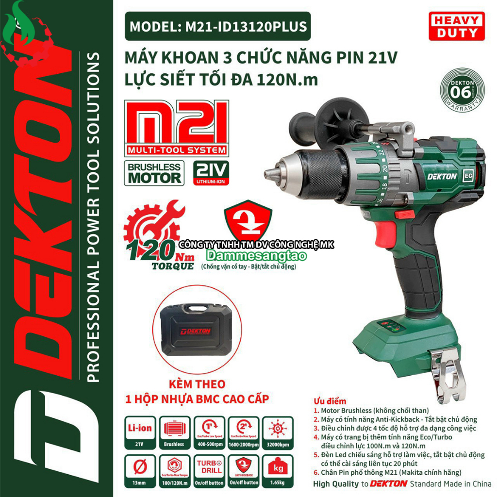 Máy khoan pin 21V Dekton M21-ID13120Plus 120Nm (chống giật cổ tay) | Shopee Việt Nam