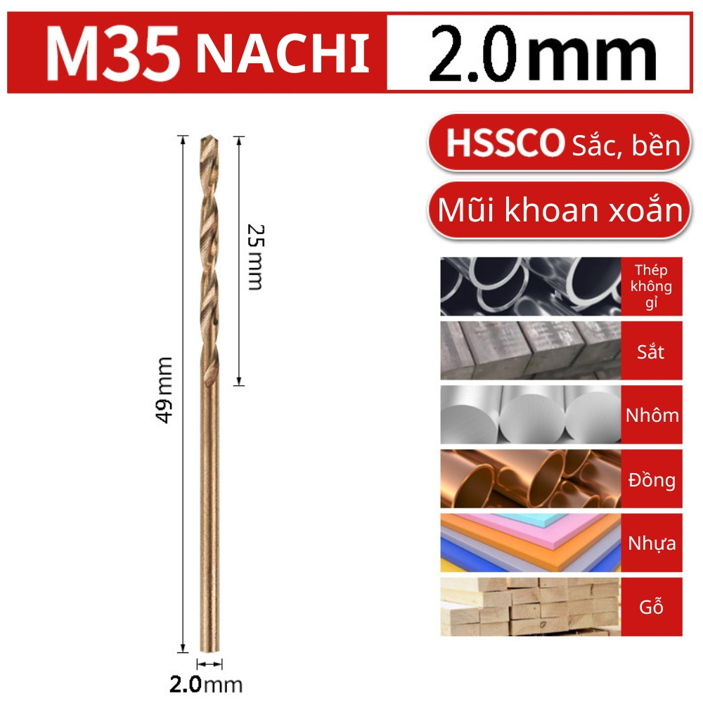 Mũi khoan inox đa năng NACHI Nhật Bản 1mm - 8mm, mũi khoan bê tông, sắt, gỗ chính hãng - Dùng ...