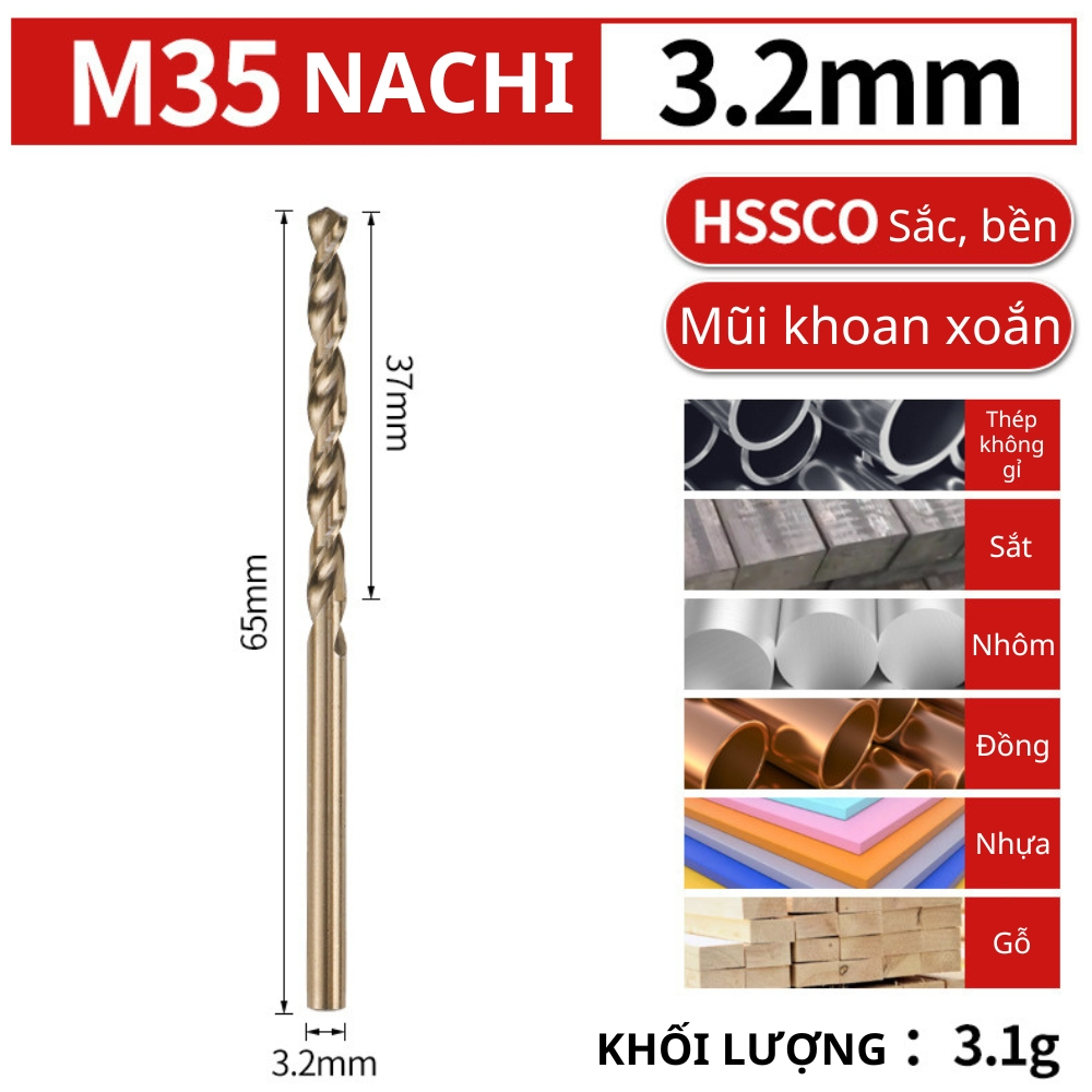Mũi khoan inox đa năng NACHI Nhật Bản 1mm - 8mm, mũi khoan bê tông, sắt, gỗ chính hãng - Dùng ...