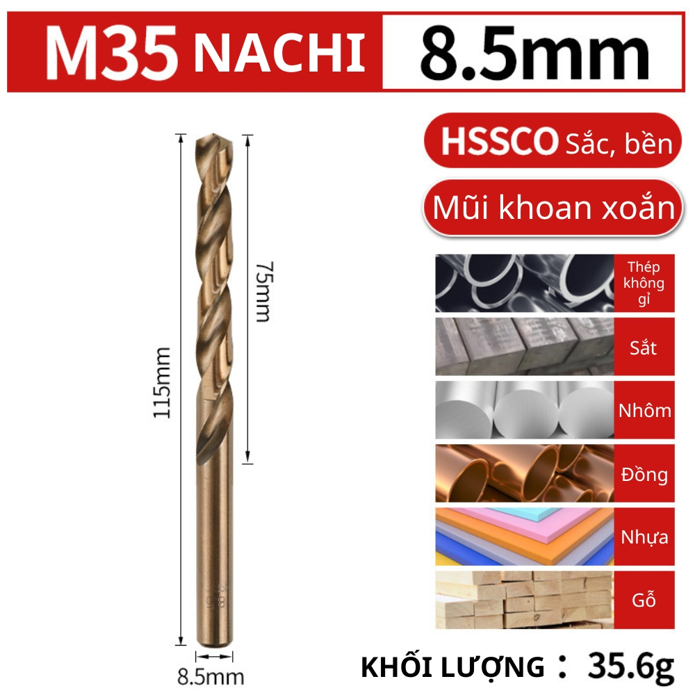 Mũi khoan inox đa năng NACHI Nhật Bản 1mm - 8mm, mũi khoan bê tông, sắt, gỗ chính hãng - Dùng ...
