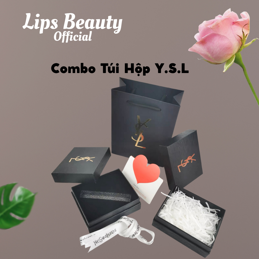 [ Quà tặng ] SET Túi Hộp Hãng YSL kèm thiệp , phụ kiện dây ruy băng đi ...